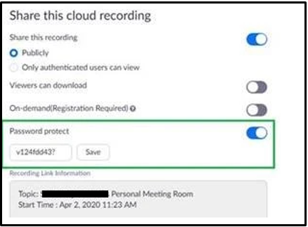 Are my Zoom recordings password protected, and how can I change the ...